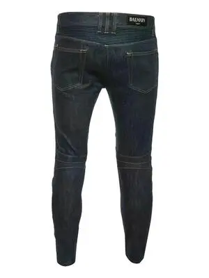 Balmain Slim-fit Biker Jeans With Ribbed Panels - Blue