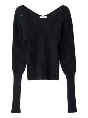 LEMAIRE Off-shoulder Worsted Wool Sweater - Black