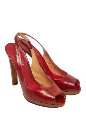 SERGIO ROSSI Eel Leather Peep-toe Slingback Pumps - Red