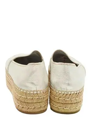 Prada Metallic Leather Platform Espadrilles - Silver