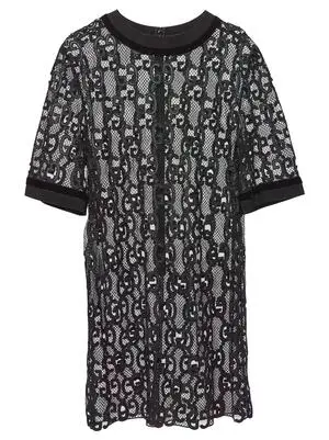 Gucci Lace Gg Logo Dress With Velvet Trim - Black
