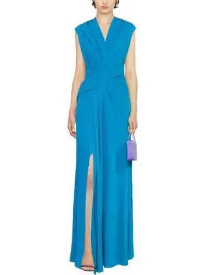 Alberta Ferretti Sleeveless Slouchy Hood Gown - Blue