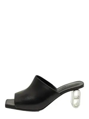 Hermès Leather Square Toe Slip-on Sandals - Black