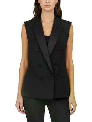 Saint Laurent Sleeveless Distressed Blazer-style Waistcoat - Black