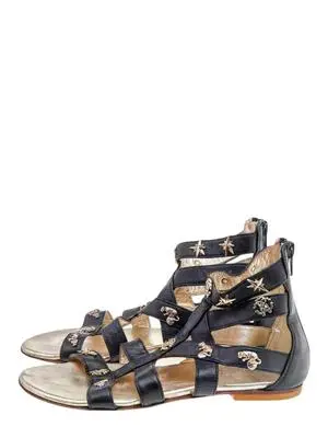 Roberto Cavalli Embellished Calf Leather Sandals - Black