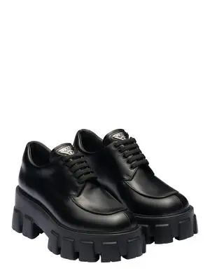 Prada Monolith Brushed Leather Lace-up Shoes - Black
