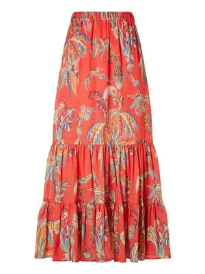 Etro Printed Cotton Tiered Maxi Skirt - Red