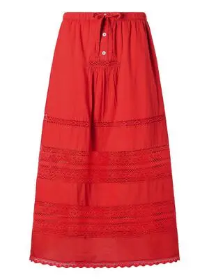 Sea Pippa Lace-trimmed Cotton Midi Skirt - Red