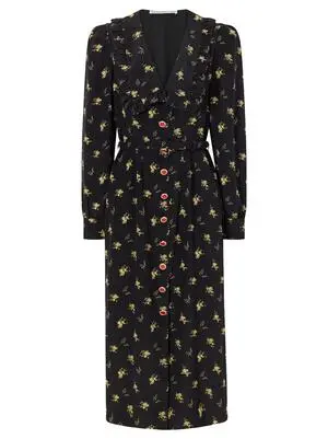 Alessandra Rich Floral-print Silk-crepe Midi Dress - Black