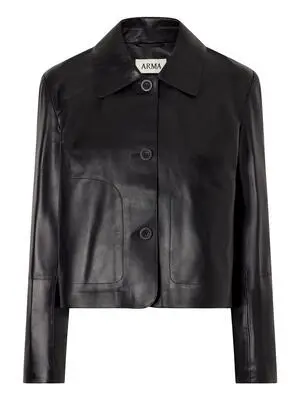 ARMA Cropped Leather Chore Jacket - Black