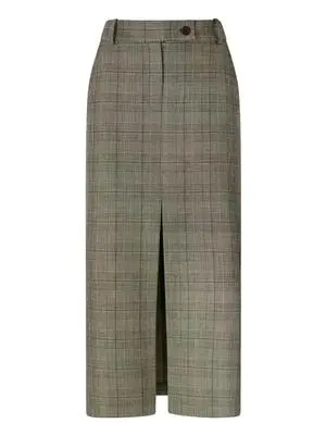 Pinko Midi Skirt With Prince Of Wales Check And Front Slit - Neutrals