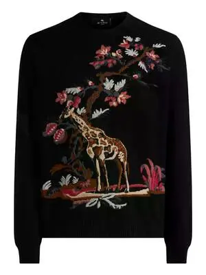 Etro Wool And Cashmere-blend Jacquard Sweater With Giraffe Motif - Black