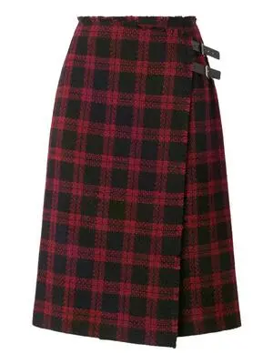 Pinko Tartan-check Buckled Midi Skirt - Red