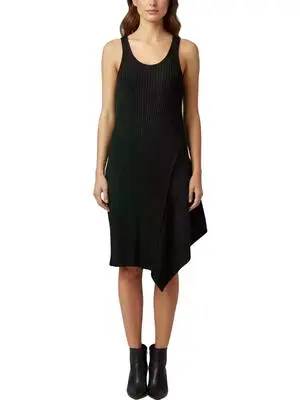Stella McCartney Rib Knit Asymmetric Midi Dress - Black