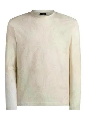 Etro Cotton Jersey Sweater With Paisley Motif And Embroidered Logo - Neutrals