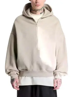 Fear Of God Half-zip Hoodie With Property Of Essentials Print - Neutrals
