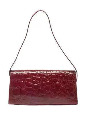 Furla Croc-embossed Leather Shoulder Bag With Gold-tone Lock Closure - Red