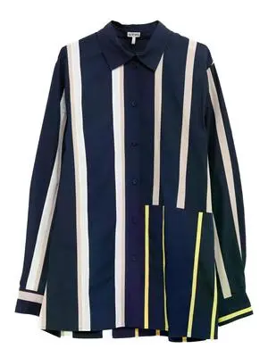 Loewe Striped Cotton Shirt With Embroidered Anagram Motif - Blue