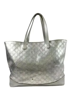 Gucci Leather Gg Supreme Tote Bag - Silver