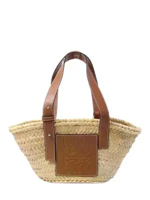 Loewe Loewe Raffia Basket Tote Bag With Debossed Anagram Leather Patch Neutrals