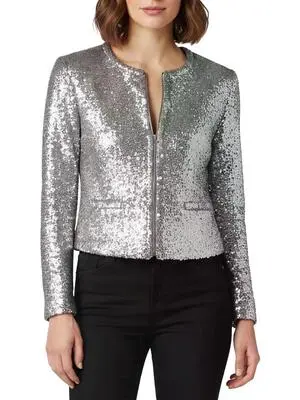 MAJE Maje Sequin-Embellished Collarless Cropped Jacket