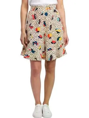 CHLOÉ Chloé Abstract Print Silk High-Waisted Ruffled Hem Shorts
