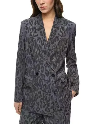 Pinko Double-breasted Jacket With Jaguar Motif Embellishment - Grey
