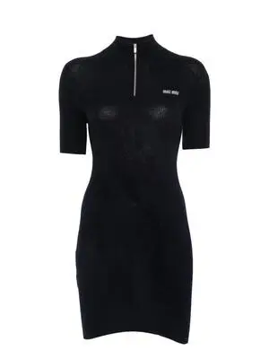 Miu Miu Ribbed-knit Logo-embroidered Mini Dress - Blue