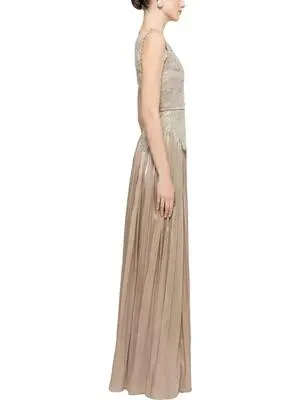 NISSA Lace And Sequined Chiffon Maxi Dress - Neutrals
