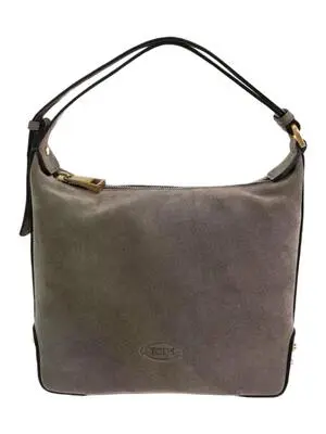 TOD'S Calf Suede Shoulder Bag With Gold-tone Studs - Grey