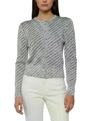 Balenciaga All-over Logo Print Button-up Cardigan - Grey