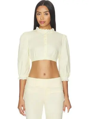 Lioness Cropped Button-up Top With Cinched Trim - Yellow