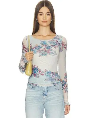 Free People Lilly Printed Long Sleeve Top - Blue
