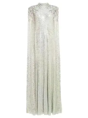 Jenny Packham Dakota Sequin Cape Dress - Silver