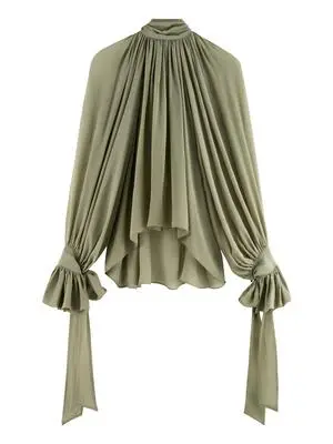 Arakii Balloon Pleated Silk Top - Khaki
