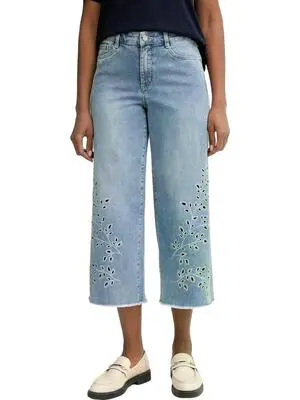 Joseph Ribkoff Embroidered Eyelet Raw-cut Jeans - Blue