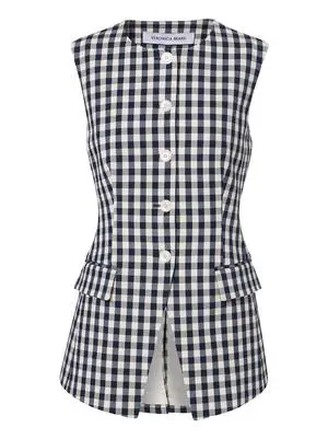 Veronica Beard Lois Gingham Cotton Vest - Blue