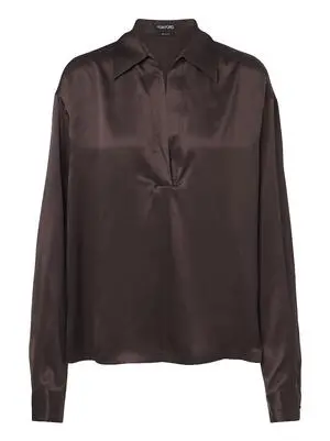 TOM FORD Silk Satin Blouse - Brown