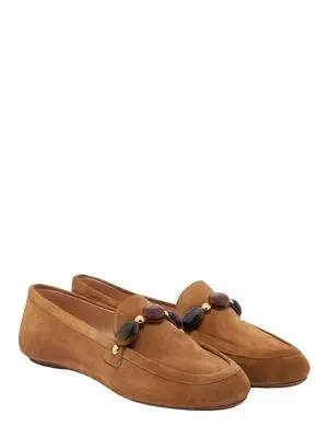 GIANVITO ROSSI Embellished Suede Loafers - Brown