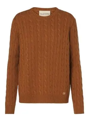 Valentino Garavani Valentino VLogo Cable-Knit Cashmere Sweater Brown