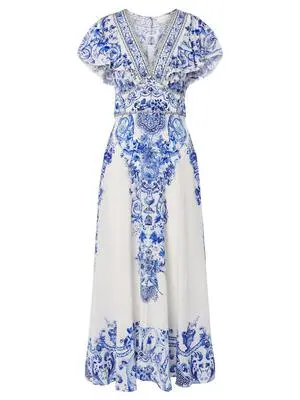 Camilla Embellished Floral Silk Maxi Dress - Blue