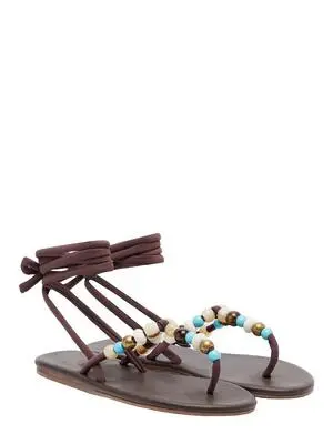 ANCIENT GREEK SANDALS Ancient Greek Sandals Katia Beaded Thong Sandals Brown