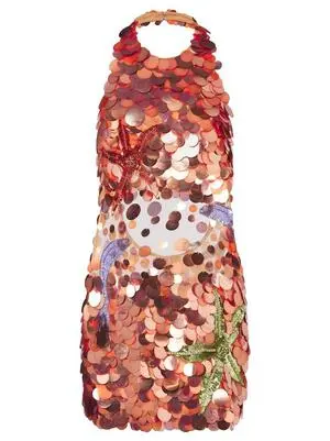 Retrofete Dorothy Embellished Halterneck Mini Dress - Orange