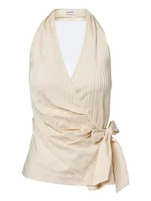 Simkhai Bria Striped Halterneck Wrap Top - Beige