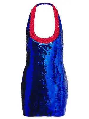 Retrofete Lunexa Embellished Halterneck Mini Dress - Blue
