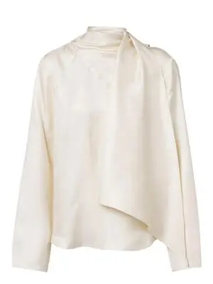 Loulou De Saison Gala Draped Silk Twill Top - Beige