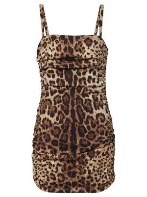Dolce & Gabbana Leopard-print Silk-blend Charmeuse Minidress - Brown