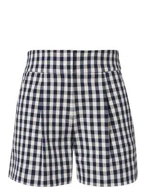 Veronica Beard Gingham Pleated Cotton Shorts - Blue