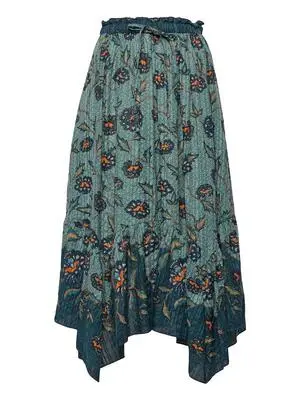 Ulla Johnson Asymmetric Floral Print Midi Skirt - Blue