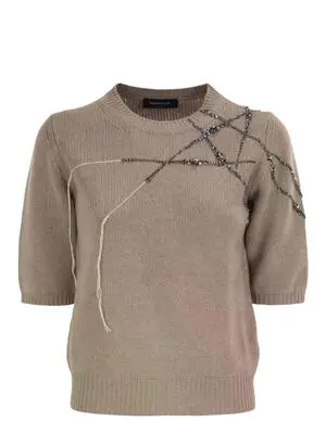 Fabiana Filippi Rhinestone Embellished Embroidered Sweater - Brown
